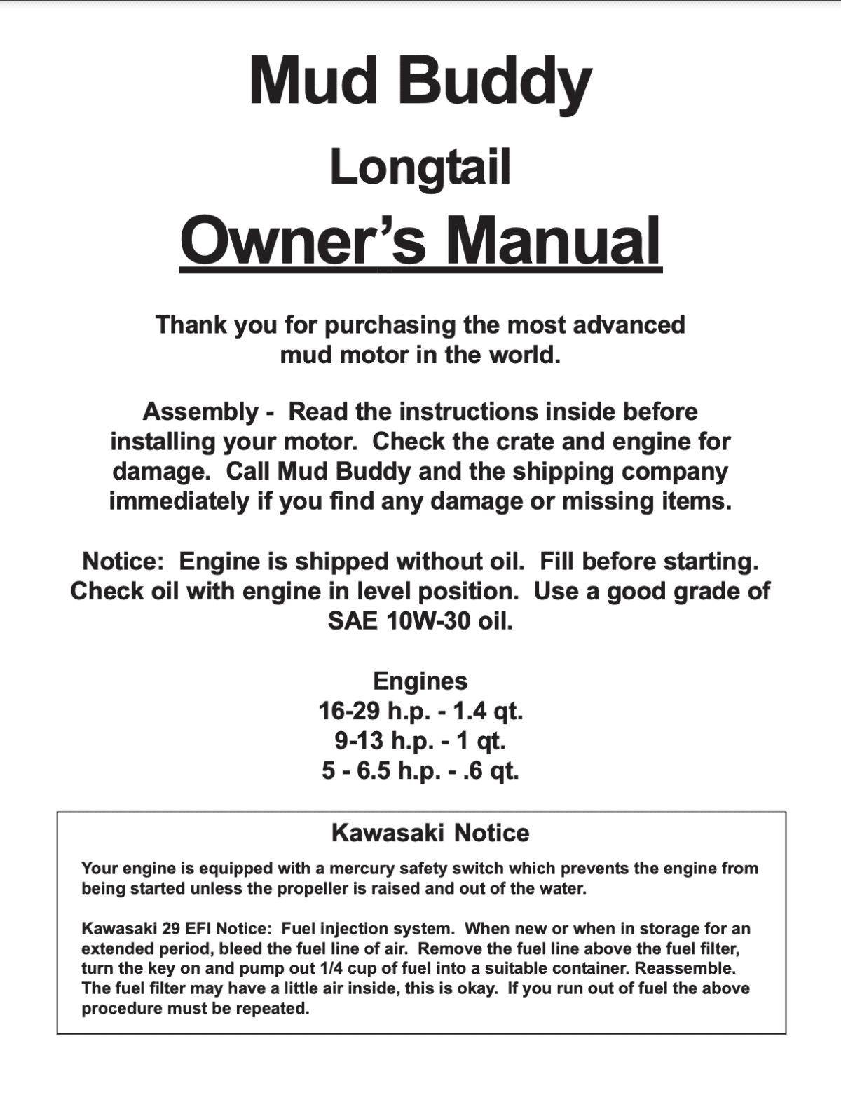 Manuals - Mud Buddy Motors